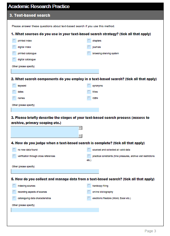 Appendix 1: Academic Research Practice – Survey Questions ...
