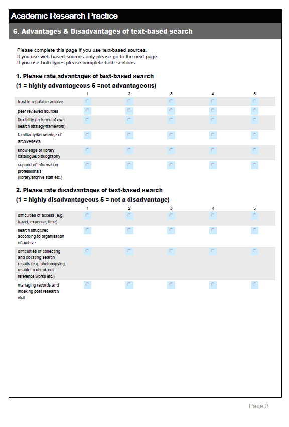 Appendix 1: Academic Research Practice – Survey Questions ...